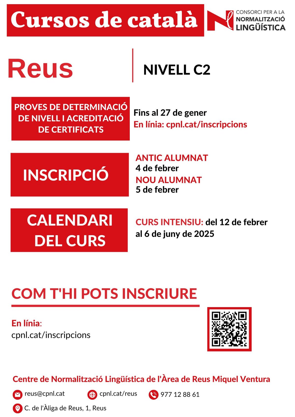 Inscripcions per al nou alumnat als cursos de català de nivell C2 | Agenda | CNL de l'Àrea de ...